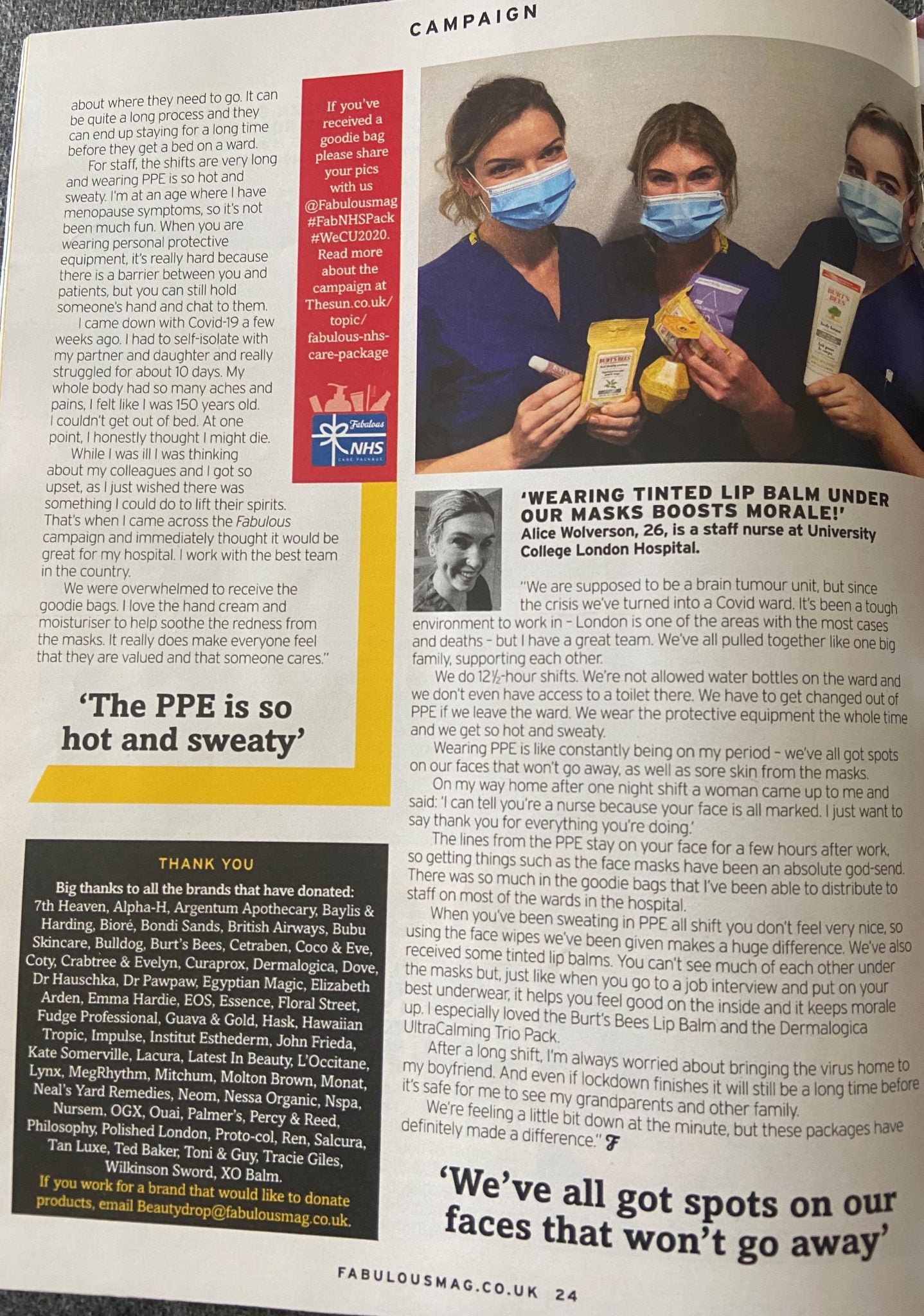 Fabulous Magazine | NHS Care Package Campaign | Crème Rescue Serum